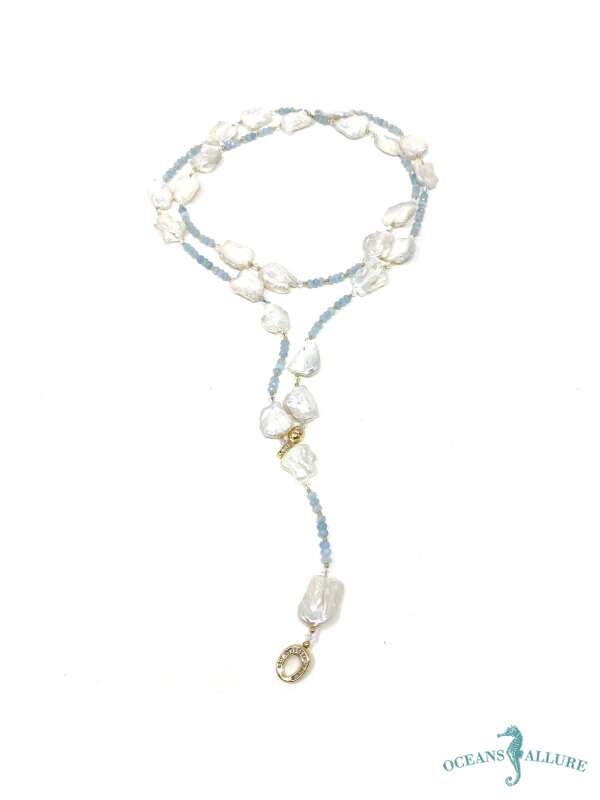 Blister Pearl & AA Aquamarine Lariat – Oceans Allure