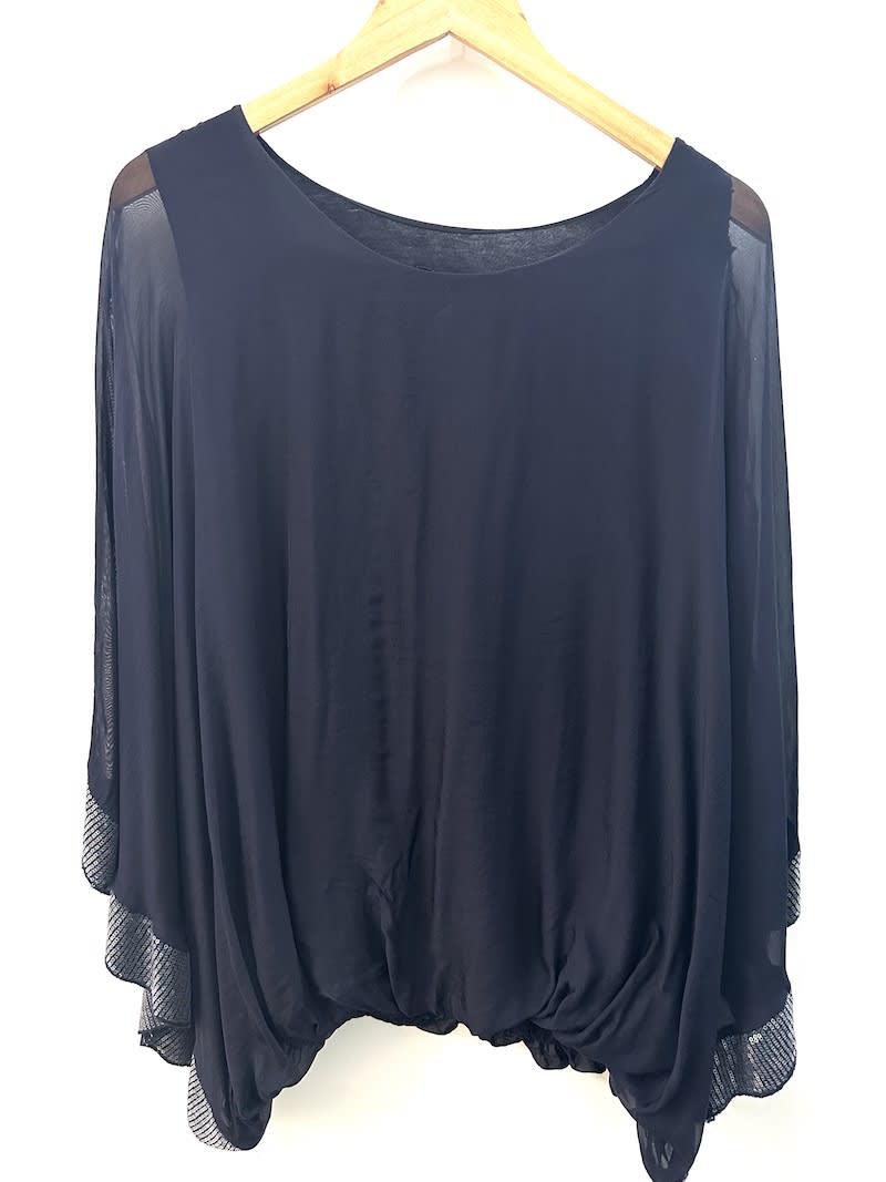Navy Silk Balloon Hem Sequin Top – Oceans Allure