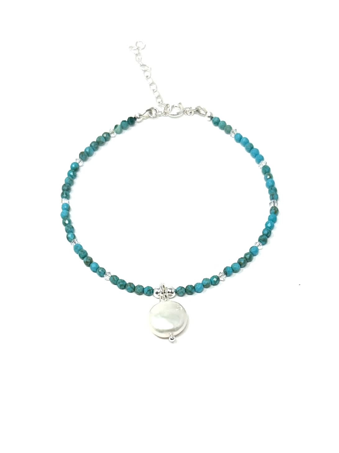 Turquoise & FWP Silver Anklet – Oceans Allure