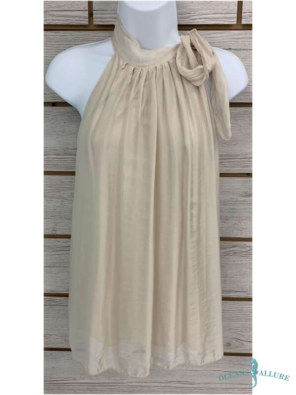 Beige Silk Halter Tie Top – Oceans Allure