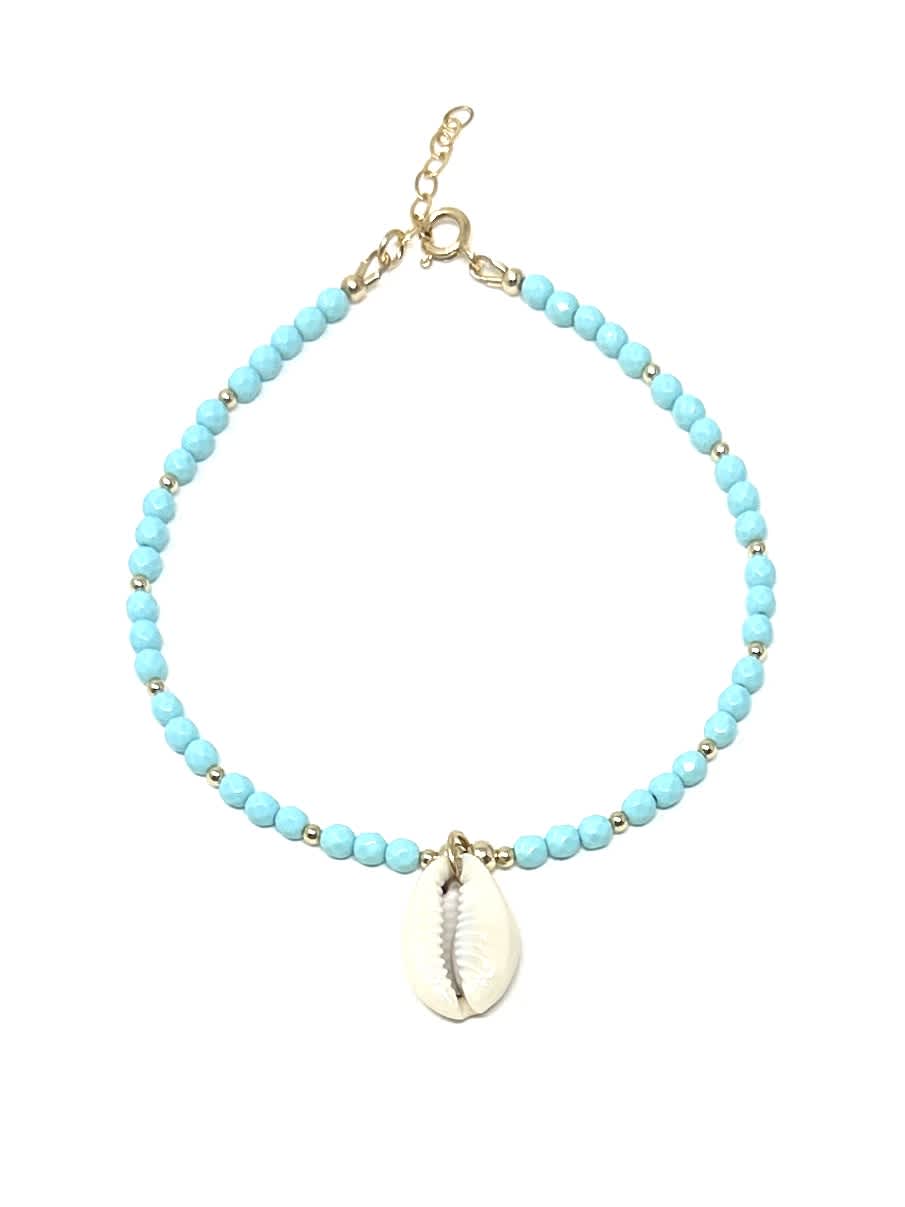 Turquoise Crystal & Cowrie GF Anklet – Oceans Allure