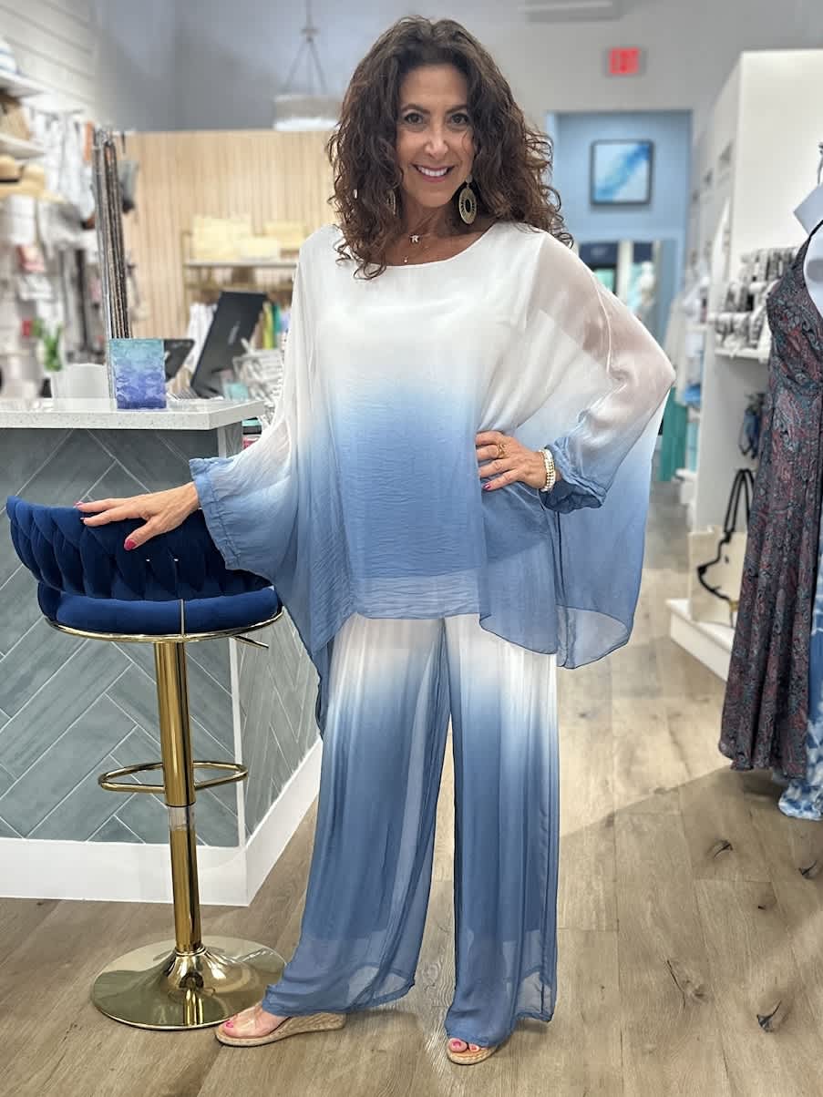 Steel Blue Ombre Silk Lined Pants – Oceans Allure