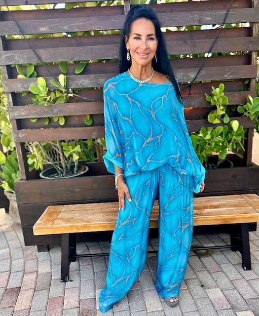 Blue Marble Balloon Hem Silk Pants – Oceans Allure